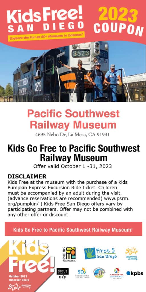 Pacific Southwest Railway Museum Kids Free Coupon - San Diego Museum Council